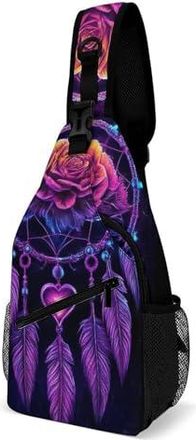 Generic Sacoche Port&eacute; &eacute;paule Art attrape-r&ecirc;ves Roses fleur n&eacute;on Multifonction Sac Bandouli&egrave;re Mode Sac &agrave; Dos Militaire pour Voyage Homme &eacute;cole