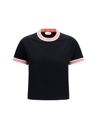 Versace Womens T-Shirt With Greca Detail Black Cotton T-Shirts & Jerseys