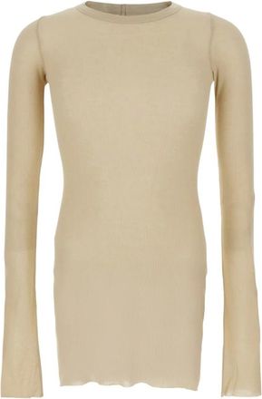 Rick Owens Homme, Tops, Beige, Taille: XL T-Shirt Manches Longues C&ocirc;tel&eacute;