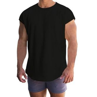 Generic Sweat-shirt &agrave; manches courtes pour hommes : t-shirt coupe ajust&eacute;e t-shirt de sport l&eacute;ger t-shirt de course respirant couleur unie t-shirt col rond t-s