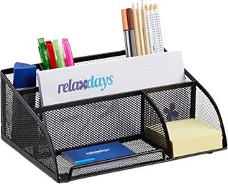 Relaxdays Schreibtischorganizer 5 Ablagen, kleiner B&uuml;roorganizer, Metallgeflecht, Stiftek&ouml;cher, Briefablage, schwarz, 18 x 25.5 x 10.5 cm