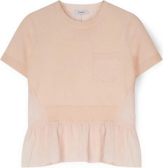 Motivi Femme, Blouses et Chemises, Rose, Taille: 40 FR Top avec volant en mousseline de soie