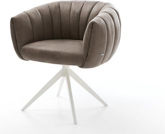 DELIFE Drehstuhl Jada-Flex Mikrofaser Taupe Vintage Kreuzgestell breit Wei&szlig; 360&deg; drehbar Wippfunktion Taschenfederkern, Esszimmerst&uuml;hle