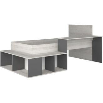 Vente-Unique Lit combiné 90 x 200 cm avec rangements et bureau - Coloris : Naturel et anthracite - RIGALI