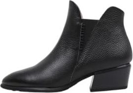 Hispanitas Bottines en cuir avec talon large, semelle en caoutchouc, élastiques latéraux, couleur unie, classique pour femme, Noir, 38 EU
