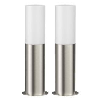 LEDs Com 2 St&uuml;ck Pollerleuchte GROPO f&uuml;r au&szlig;en, chrom, 41cm, inkl. E27 Lampe, 471lm, extra-warmwei&szlig;