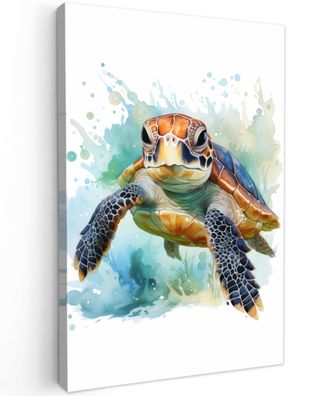 MuchoWow &copy; Leinw&auml;nde Klein 20x30 cm Mini Wall Decoration Bilder Schlafzimmer Deko Pictures Canvas Painting Wanddekoration Wohnzimmer Maritime - Schildkr&ouml;te - B