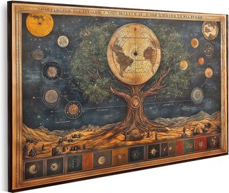 Islandburner Bild auf Leinwand Baum des Wissens im Kosmos mit historischen Kartenfiguren Bilder Wandbilder Poster