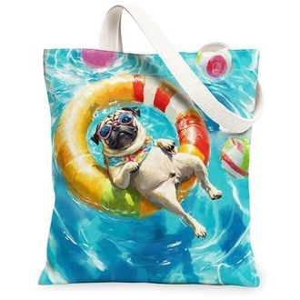 Generic Sac fourre-tout amusant en toile pour le shopping 33 x 38 cm, sac &agrave; bandouli&egrave;re r&eacute;utilisable pour femme, peinture danimaux domestiques, d&eacute;coration cad