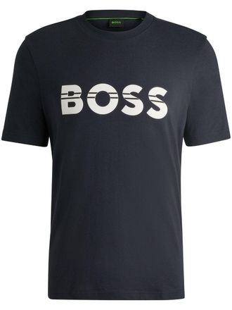 BOSS t-shirt en coton à patch logo - Bleu