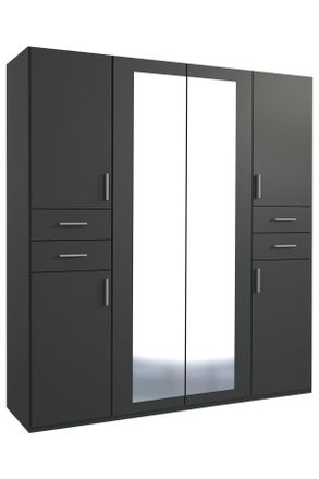 MID.YOU Mid.you Drehtürenschrank Wimex Vegas, Graphit, Holzwerkstoff, 5 Fächer, 4 Schubladen, 180x208x58 cm, BQ - Bündnis für Qualität, Made in Germany