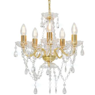vidaXL Vidaxl - Lustre avec perles de cristal Dor&eacute; Rond 5 x E14