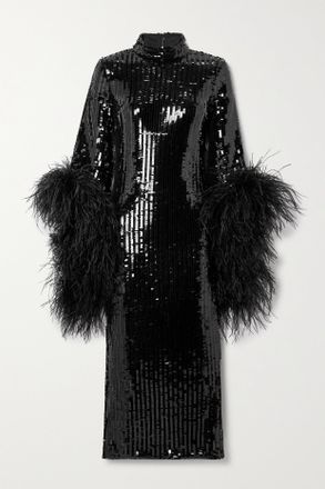 Taller Marmo Robe Midi En Tulle À Sequins Et À Plumes Del Rio Disco - Noir