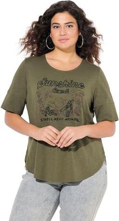 Ulla Popken Femme Grandes Tailles T-Shirt Sunshine. Col Rond et Manches Courtes. Coupe Classic Gris Olive 58+ 839750200-58+