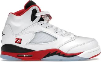 Nike Low-Top Sneaker - Jordan 5 Retro Fire Red Black Tongue (2025) (GS) - Gr. 36,5 (EU) - in Wei&szlig; - f&uuml;r Damen