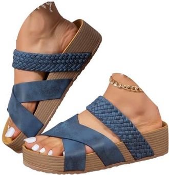 Generic Sandales &agrave; plateforme pour femme - Bout ouvert - &Eacute;lastique - En tricot - Avec sangle crois&eacute;e - Avec soutien de la vo&ucirc;te plantaire - Chaussures de plag