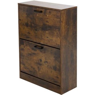 ML Design Ml-design - Schuhschrank mit 2 Klappf&auml;chern, Dunkelbraun, 60x24x84 cm, Vintage, schmal, Schuhkipper f&uuml;r 12 Paar Schuhe, Schuhregal f&uuml;r