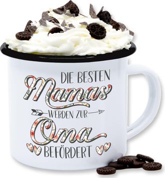 Shirtracer Emaille Tasse Blechtasse - Großmutter - Die besten Mamas werden zur Oma befördert - 300 ml - Weiß Schwarz - du wirst tag geschenk omi pregnancy announ