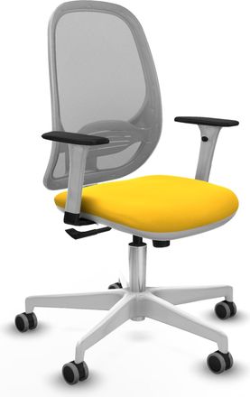 Piqueras y Crespo Schreibtischstuhl aus Kunstleder mit 1D-Armlehnen, h&ouml;henverstellbare Lendenwirbelst&uuml;tze, mit 3 Positionen und Schneidschaum, Grau/Gelb