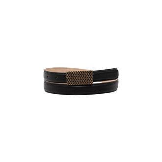 Emporio Armani Femme, Accessoires, Noir, Taille: 70 CM Ceinture en cuir lisse avec boucle &agrave; motif 3D
