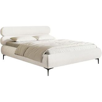 Selsey Polsterbett 140x200 cm Cord Creme - gepolstertes Bett 140x200 mit Lattenrost, stabiles Bettgestell mit goldfarbenen Metallf&uuml;&szlig;en, modernes Doppelbett i