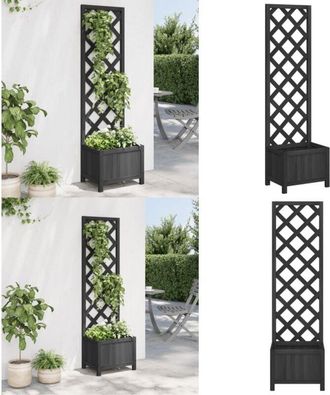 vidaXL Vidaxl - Jardini&egrave;re avec treillis noir bois massif de sapin - Jardinier Noire - Jardini&egrave;re Bois Massif - Pot Plante Grimpante - Support Vigne - Bac