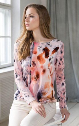 Passioni Langarmbluse mit abstraktem Print und Tunnelzug