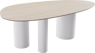 DELIFE Esszimmertisch Edge Oval Keramik LaminamTravertino Bianco Creme-Weiß 220x120 Troa Metall Weiß