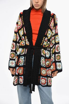 Alanui Cardigan im Kimono-Schnitt aus Baumwoll-Crochet mit G&uuml;rtel Alanui