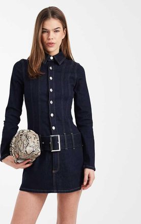Asos Robe courte taille basse en jean avec ceinture - Indigo-Brown