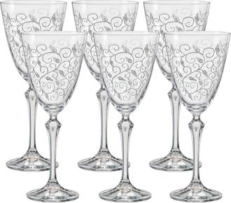 Bohemia Design Rotweingläser Kristall, Weinglas, Model Leaves clear, Gravur, 350 ml, 6er Set