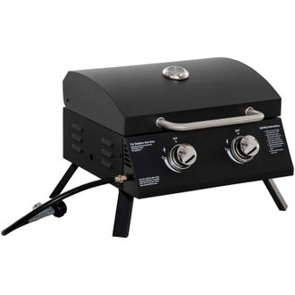 OUTSUNNY Barbecue gaz de table transportable pieds pliables - 2 br&ucirc;leurs 5 kW - barbecue gaz de camping - grille de cuisson, r&eacute;ceptacle graisse
