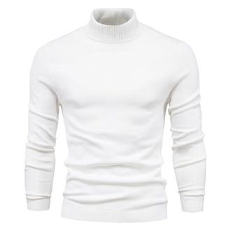 Generic Pull &agrave; col roul&eacute; l&eacute;ger et fin &agrave; manches longues en tricot pour lautomne et lhiver, blanc, XXL