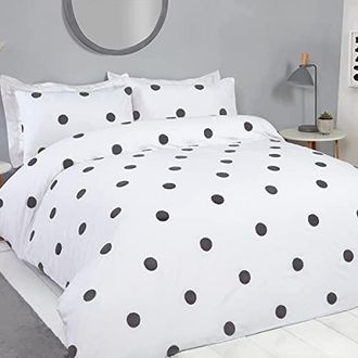 Sleepdown Tufted Polka Dots Circles White Charcoal Soft Cosy Easy Care Luxury Duvet Cover Quilt Bedding Set with Pillowcases - Double (200 cm x 200 cm)