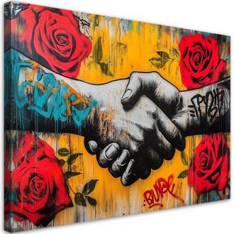 Artgeist Tableau d&eacute;co Poign&eacute;e de main Street Art Banksy 100x70