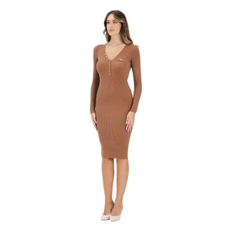 Elisabetta Franchi Braunes Strick-Midi-Kleid mit gerippten Details - - Dresses - Damen - Braun - L