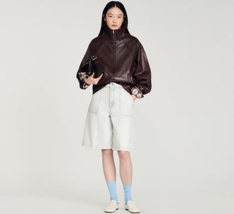 Sandro Oversize-Lederjacke mit Zipper