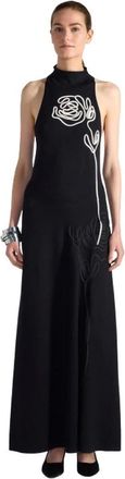 Liviana Conti Femme, Robes, Noir, Taille: 42 FR Longue Robe en Viscose Stretch avec Col Halter