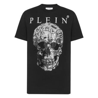 Philipp Plein Homme, Tops, Noir, Taille: 3XL T-Shirt Col Rond Skull