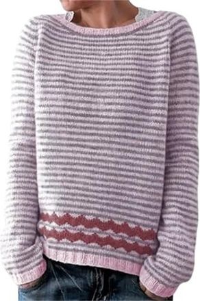 Generic Pull tricot&eacute; vintage &agrave; col rond et manches longues pour femme Motif Fair Isle, m, 3XL