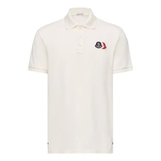 Moncler Homme, Tops, Blanc, Taille: 2XL Polo en piqu&eacute; de coton avec &eacute;cusson logo