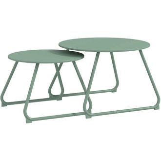 OUTSUNNY Lot de 2 tables basses gigognes de jardin m&eacute;tal &eacute;poxy vert
