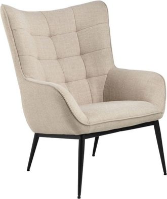 Hellin Hellin - Fauteuil en tissu beige capitonné piétement oblique en métal noir - otis