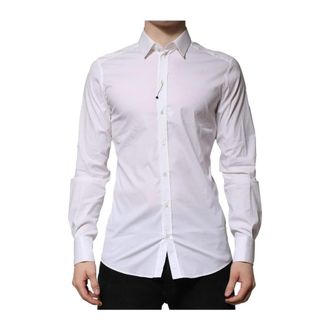 Dolce & Gabbana Baumwollhemd mit langen &Auml;rmeln und Golddetail - - Shirts - Herren - Wei&szlig; - XS