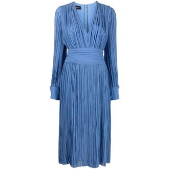 Rochas Blaues Pliss&eacute; Midi Kleid mit V-Ausschnitt - - Dresses - Damen - Blau - XS