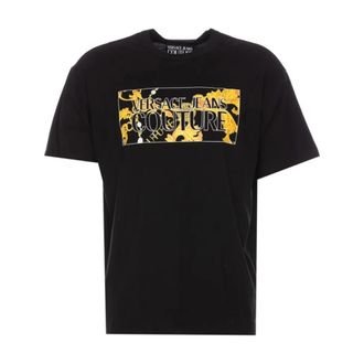 Versace Jeans Couture Logo-Print Baumwoll T-shirt Schwarz - - Tops - Herren - Schwarzk - M