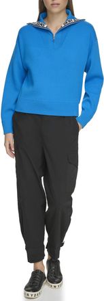 DKNY Womens Long Sleeve Funnel Neck Half Zip Sweatshirt, Electric Blue, Large