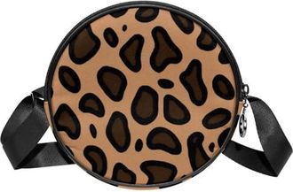 Generic Sac &agrave; bandouli&egrave;re Circle pour femme, imprim&eacute; l&eacute;opard color&eacute;, petit sac &agrave; bandouli&egrave;re avec fermeture &eacute;clair, bretelles r&eacute;glables, sac &agrave; main rond d&eacute;con