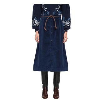 Sea NY Hoher A-Linien-Rock mit G&uuml;rtel - - Skirts - Damen - Blau - XS