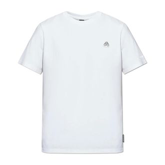Moose Knuckles Homme, Tops, Blanc, Taille: L T-shirt avec une application en forme de logo